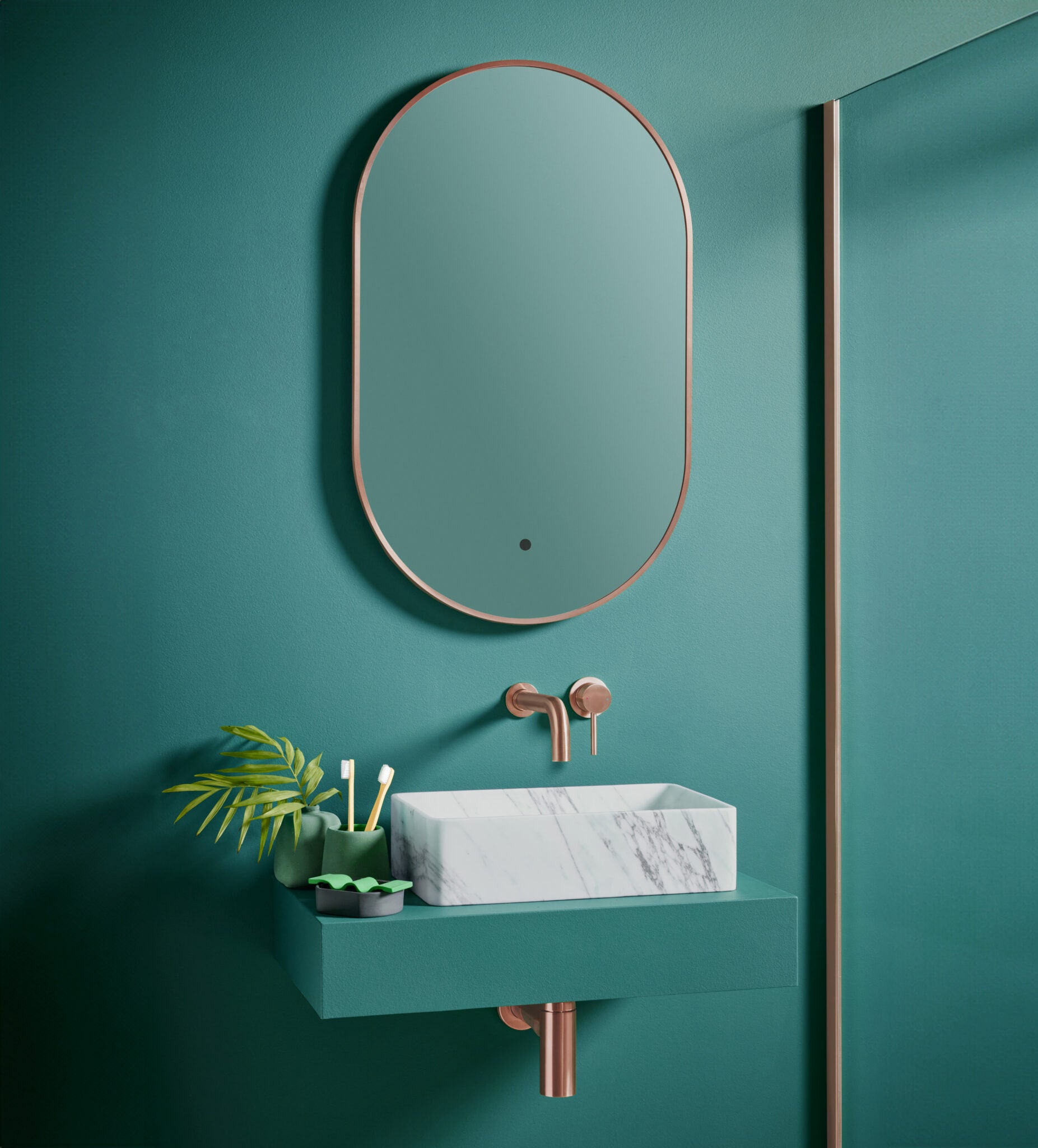 Aubrey LED Mirror Brushed Bronze 500×800 – Betabathrooms.co.uk